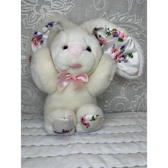 Commonwealth | Toys | Vintage Commonwealth White Bunny Plush 992 Floral Satin Ears Pink Nose 8 ...